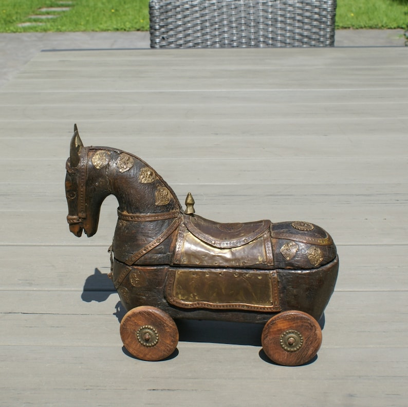 Antique Wooden Horse on Wheels Tika Box Vintage Horse Shaped Storage ...