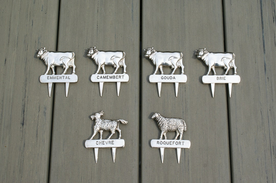 Silver Plated Cheese Marker Set of 6 Metal Cheese Labels French Vintage ...