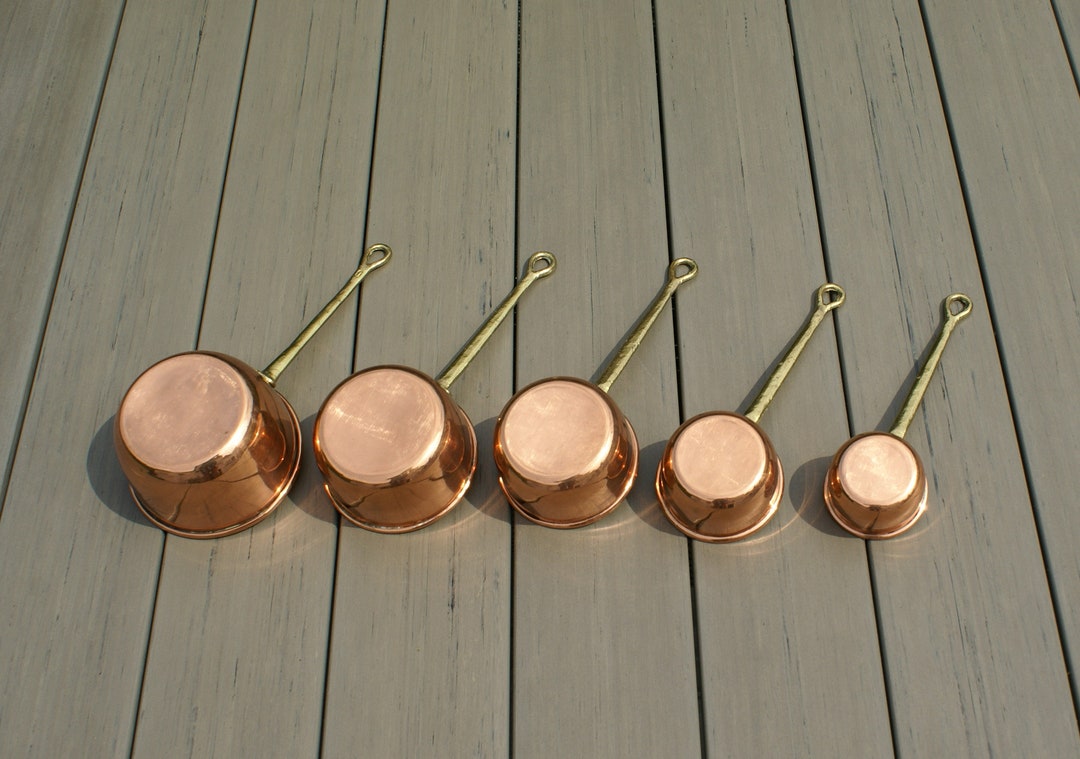 Vintage Copper Nesting Pans Set of 5 Small Sauce Pans With Long Brass ...