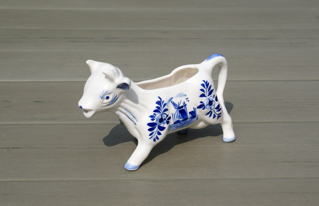 Delft Blue Ceramic Cow Creamer Gravy Boat Milk Jar Hand Painted Holland ...