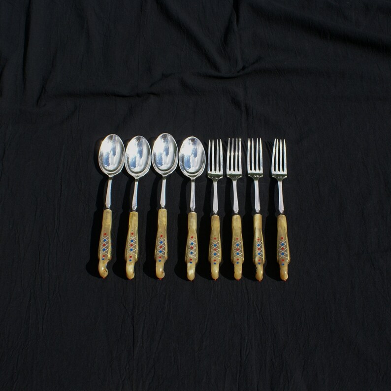 Vintage Said & Haddad Jezzine Cutlery Set 4 Spoons 4 Forks Phoenix Bird ...