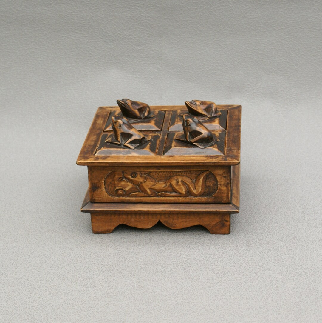 Wood Frog Box Vintage Wooden Box With Carved Frogs 4 Compartment ...