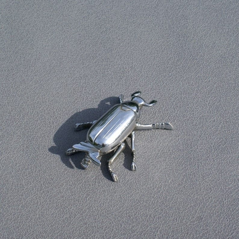 Vintage Metal Beetle Shaped Box Silver Colored Bug Small Beetle ...