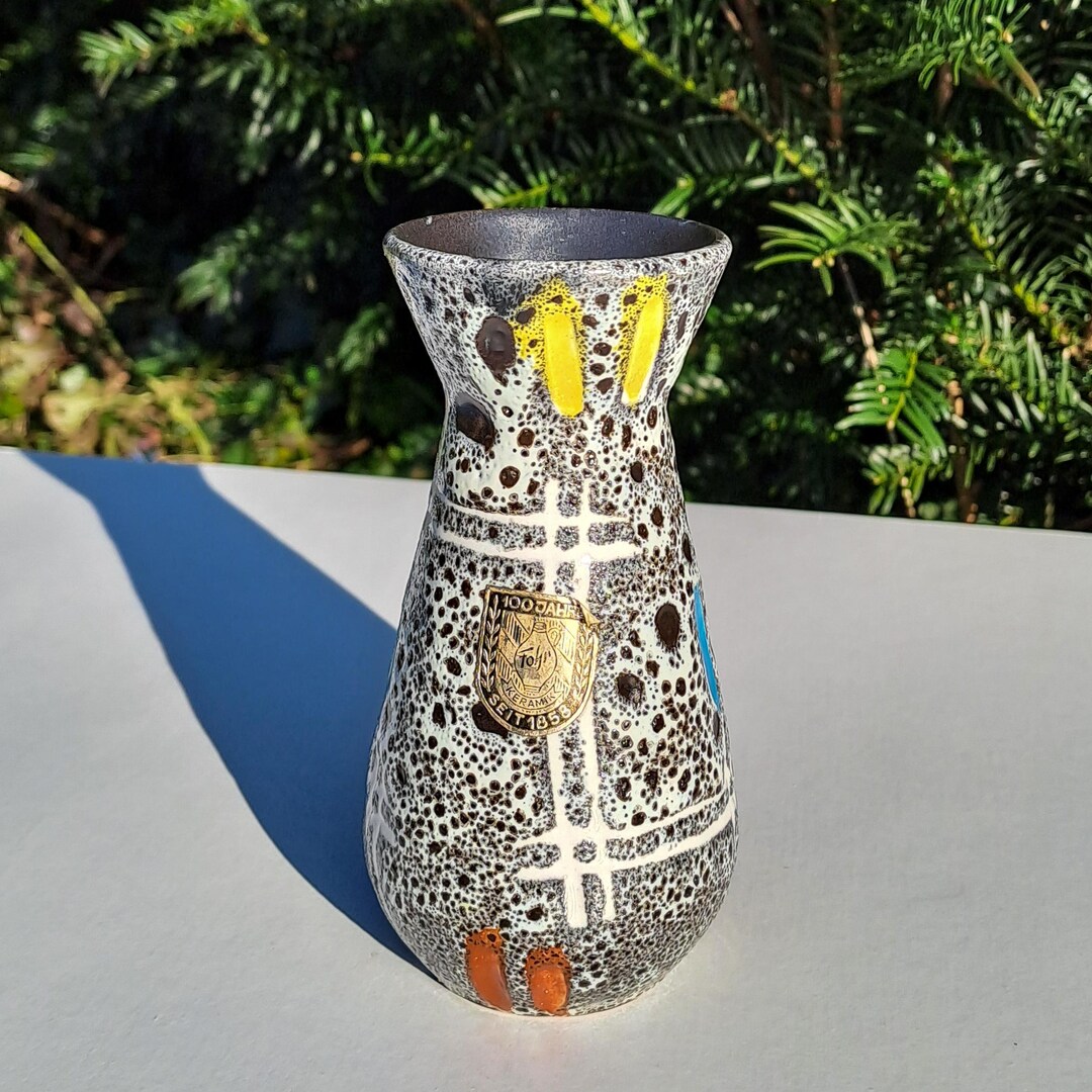 Marked Small Fohr Ceramic Vase Vintage German Volcano Glaze Jug 100 ...