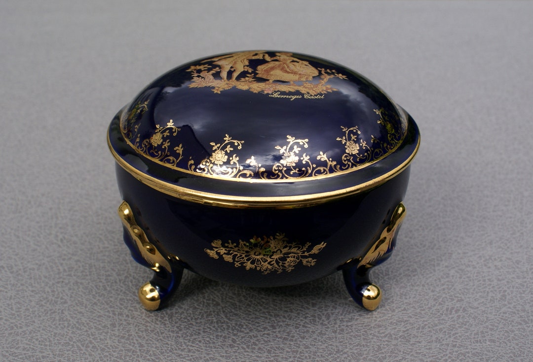 Cobalt Blue Limoges Box With Lid Vintage Limoges Castel 22 K Gold Round ...