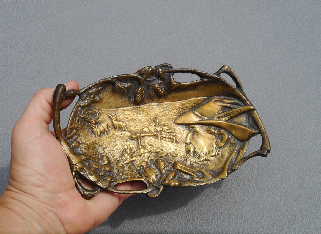 Antique Art Nouveau Brass Tray: Hunter Theme Trinket Dish Wall Decor - Etsy