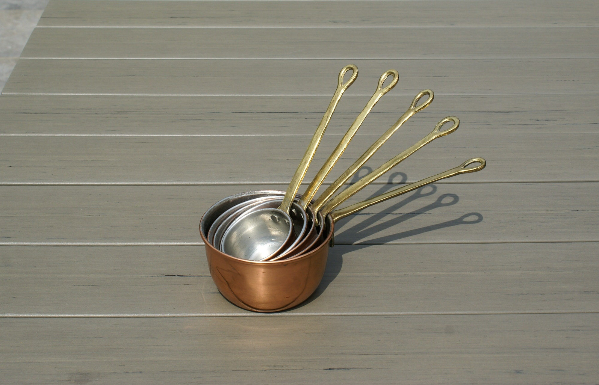 Vintage Copper Nesting Pans Set of 5 Small Sauce Pans With Long Brass ...
