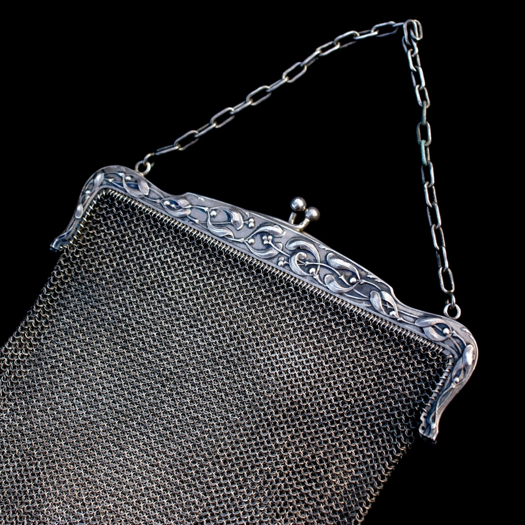 Antique Chainmail Mesh Purse Vintage Art Nouveau Hand Bag With Thistles ...