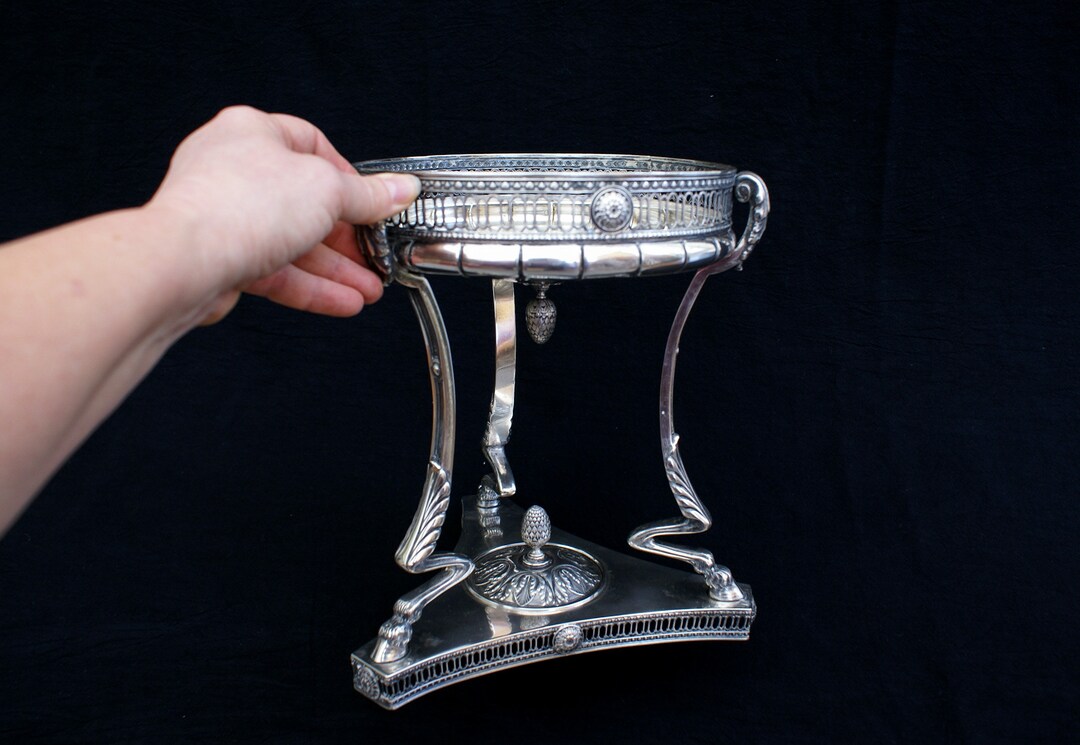 Antique Art Nouveau Silver Plate Footed Bowl: Vintage French Cassolette ...