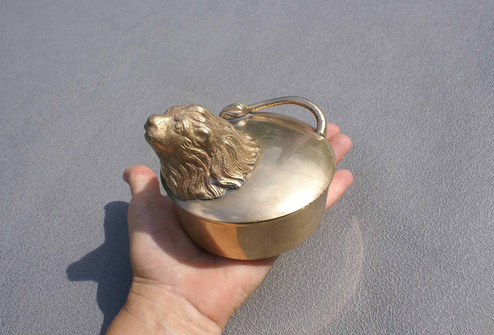 Antique Brass Lion Box Round Lidded Chest With Lion Brass - Etsy