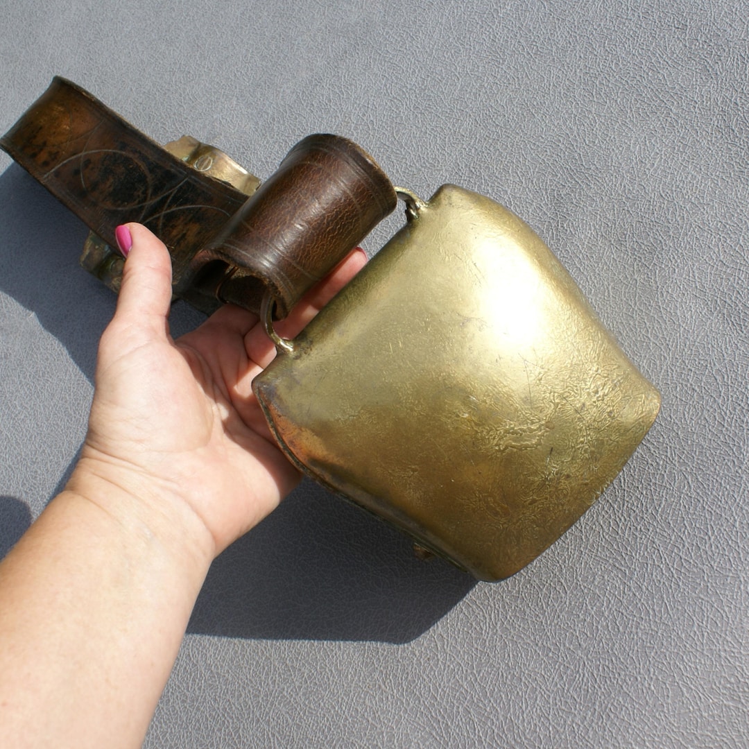Large Vintage Cow Bell on Leather Collar Old Farmer's Cattle Bell With ...
