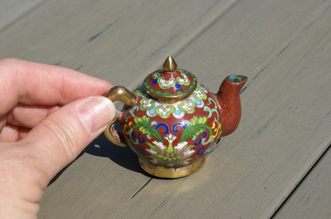 Miniature Cloisonné Teapot Vintage Chinese Mini Teapot Tiny Ornate Tea ...