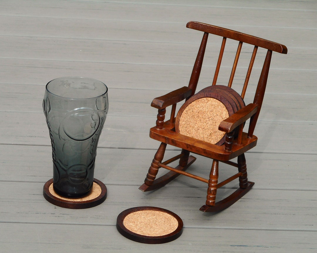 Vintage Cup Coasters in Rocking Chair Caddy Round Cork Coasters Drink ...