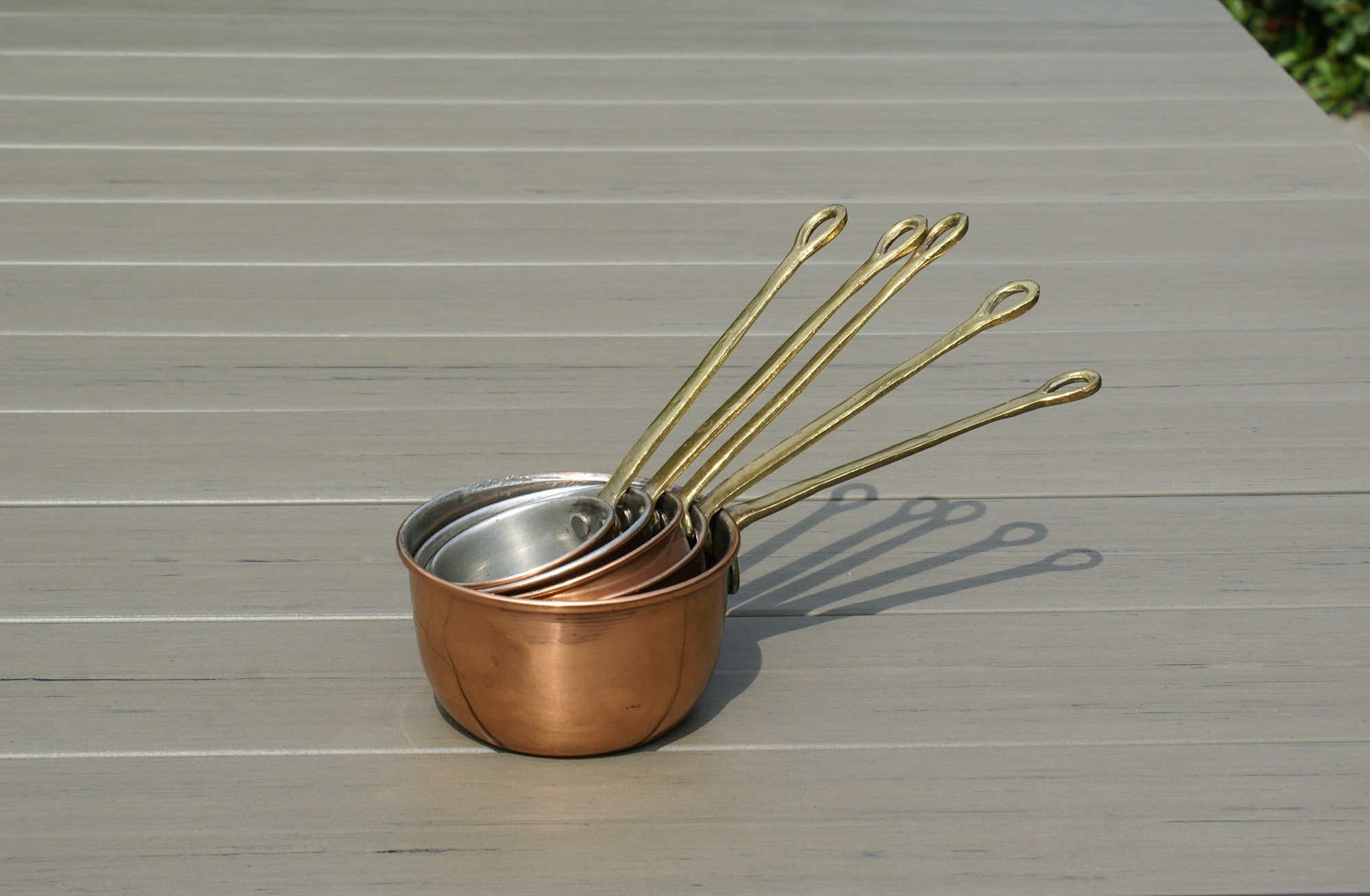 Vintage Copper Nesting Pans Set of 5 Small Sauce Pans With Long Brass ...