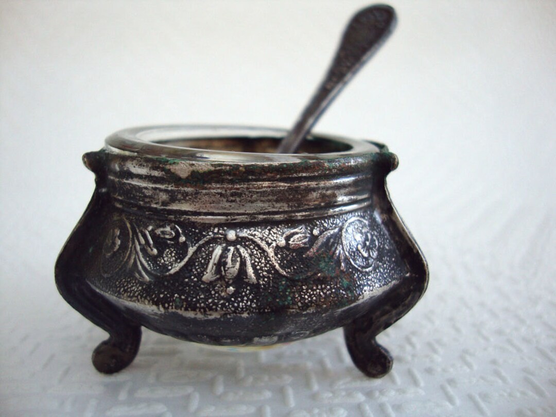 Vintage Salt Cellar With Spoon German Silver Salt Mustard - Etsy