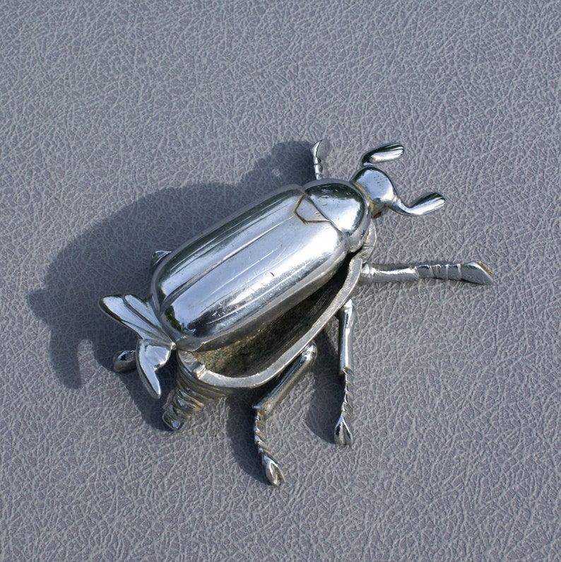 Vintage Metal Beetle Shaped Box Silver Colored Bug Small Beetle ...