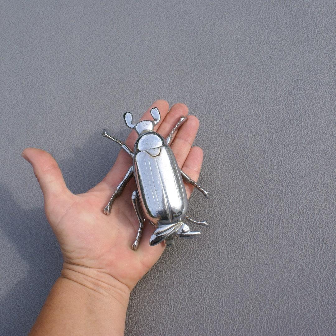 Vintage Metal Beetle Shaped Box Silver Colored Bug Small Beetle ...