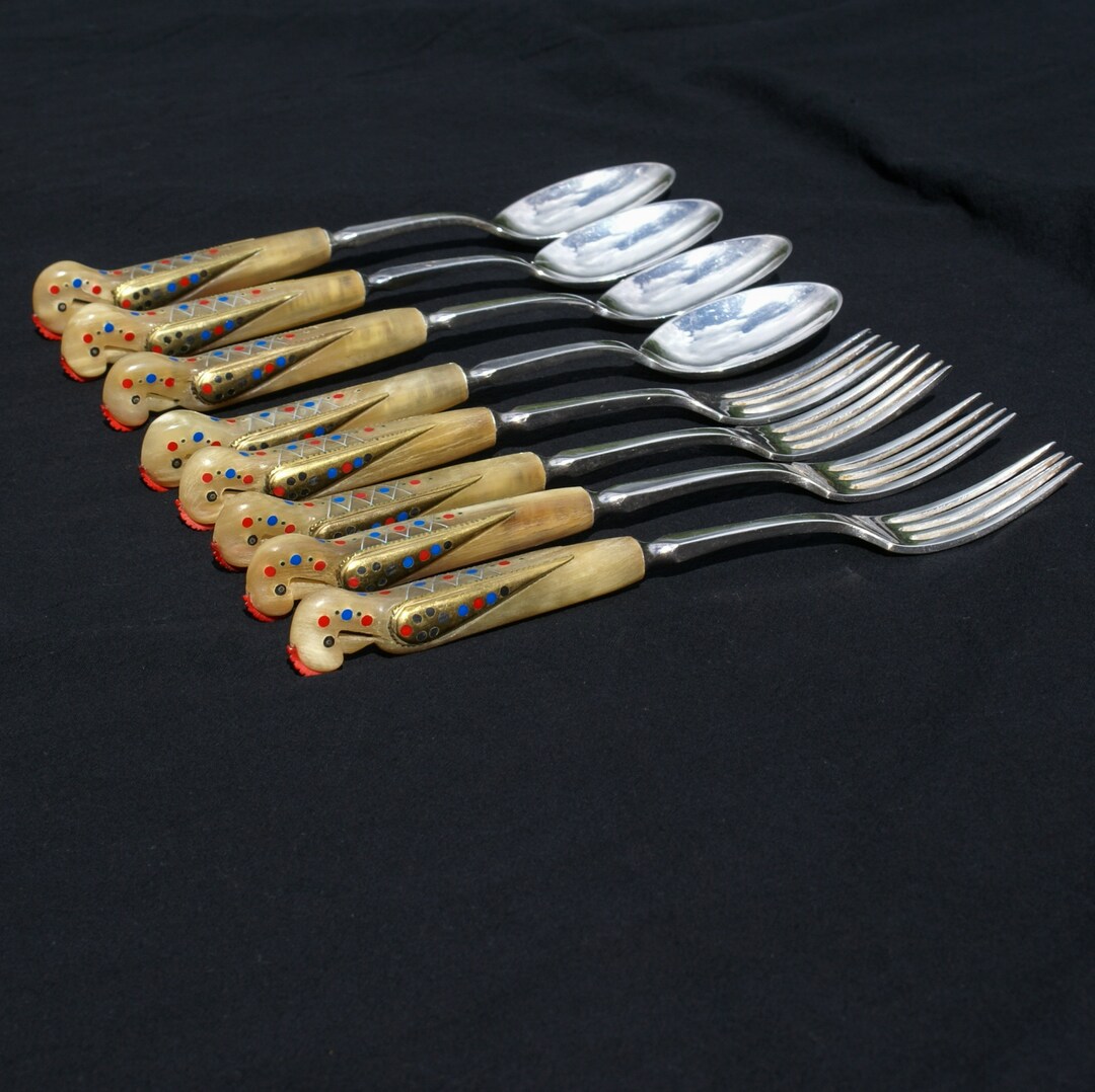 Vintage Said & Haddad Jezzine Cutlery Set 4 Spoons 4 Forks Phoenix Bird ...