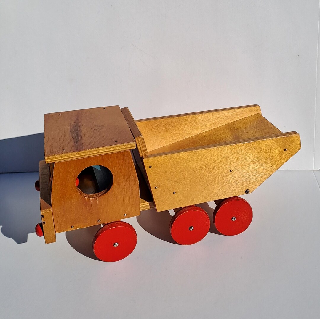 Vintage Wooden Dump Truck Toy Pull Along Car Tip Lorry Construction ...