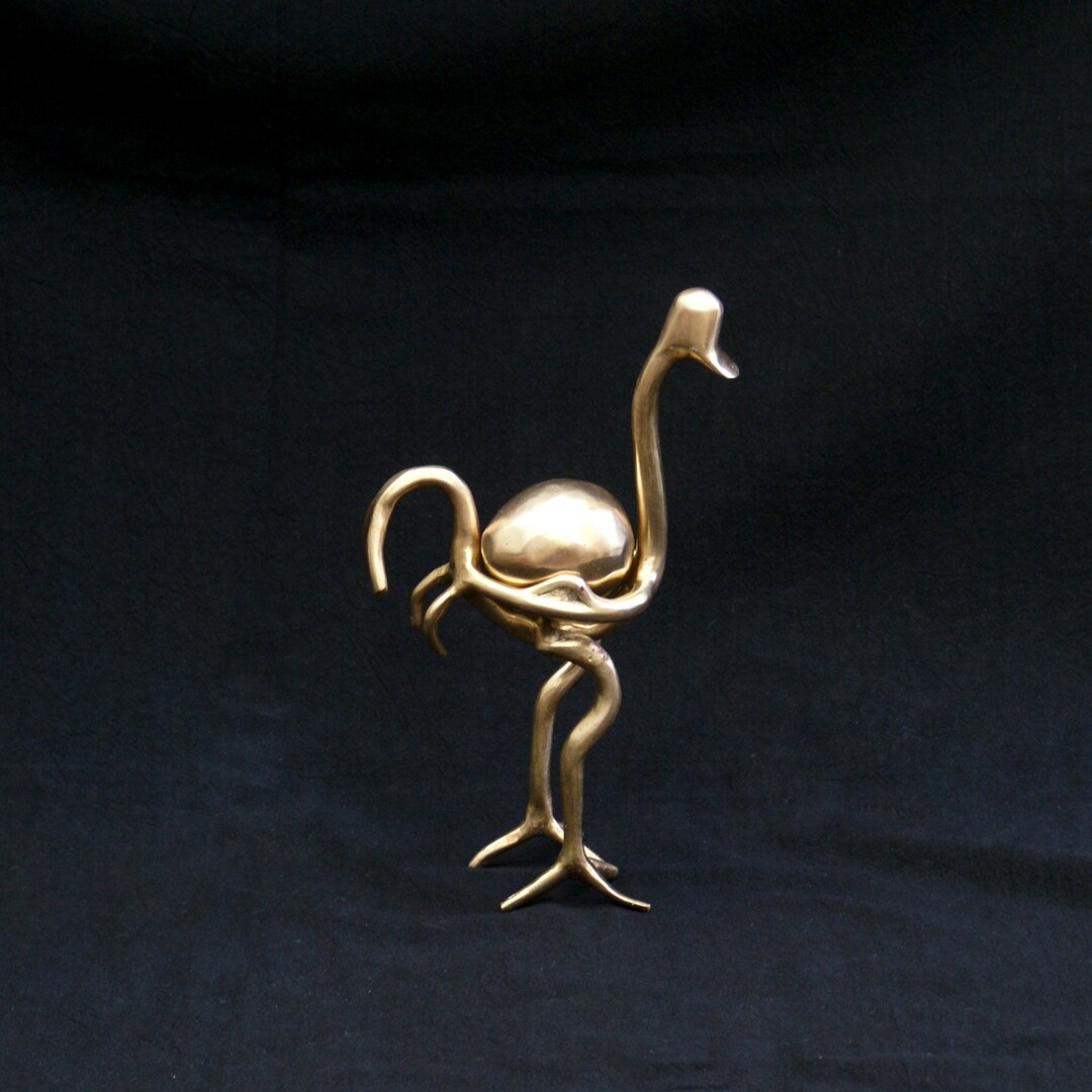Abstract Brass Ostrich With Egg Statuette Minimalist Camel Bird ...