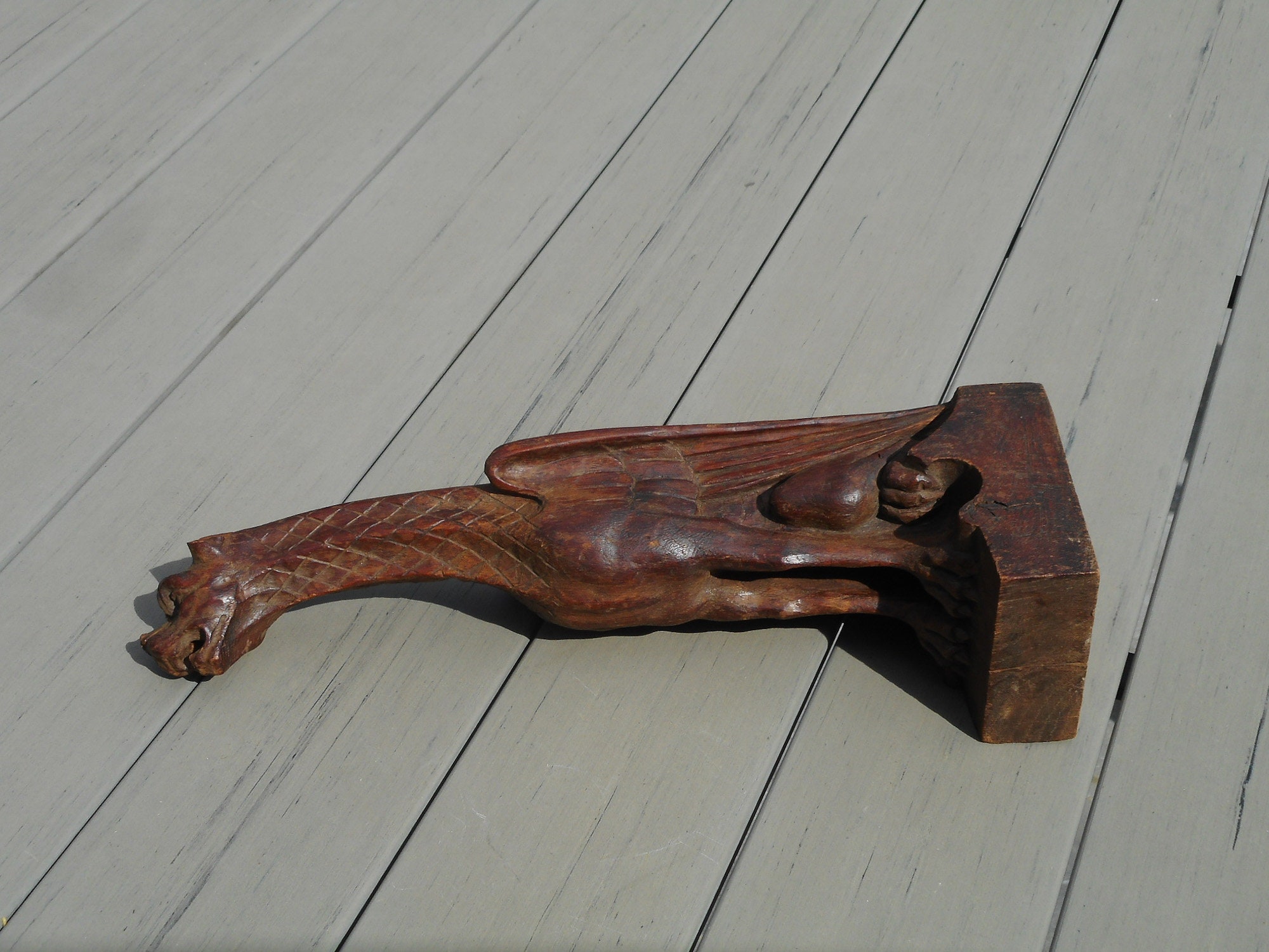 Rare Antique Wooden Gargoyle Gothic Revival Griffin Sculpture Wood ...