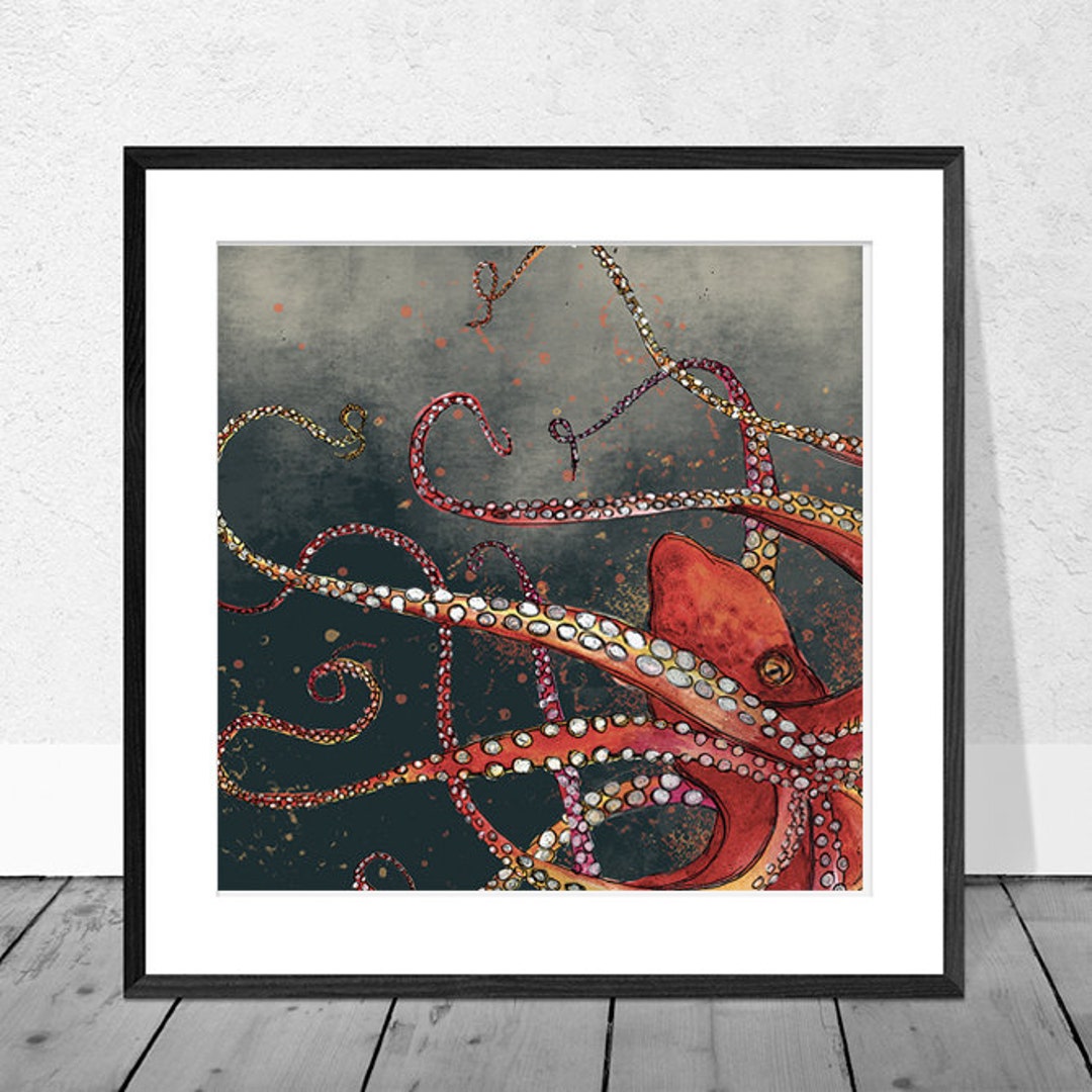Red Octopus Art Print - Etsy