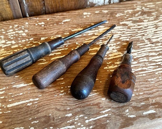 Vintage Screwdrivers,antique Tools,set of 4,wood Handle,flat Head Head ...
