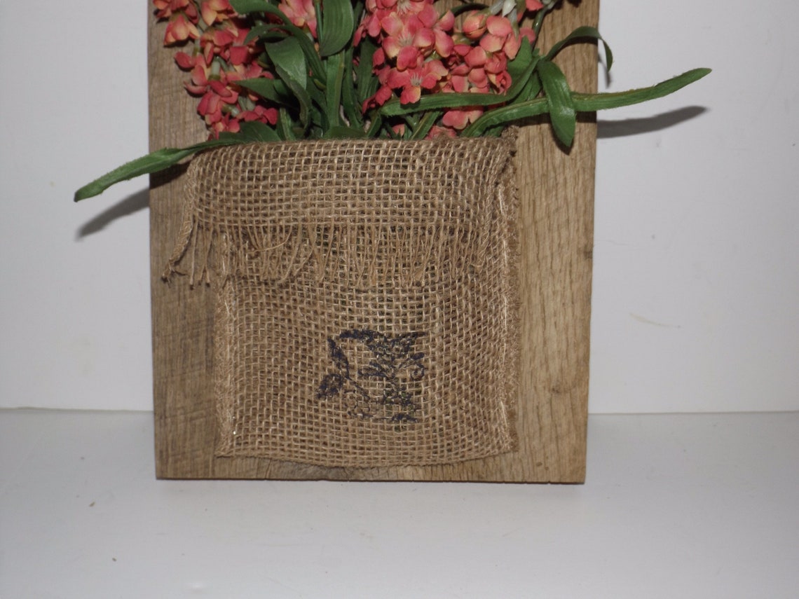 Barn Wood Burlap Wall Pocketflowersreclaimed - Etsy