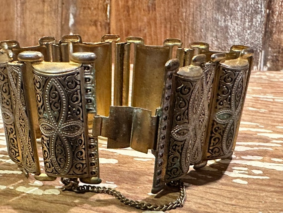 Vintage Damascus bracelet,scroll pattern,black and go… - Gem