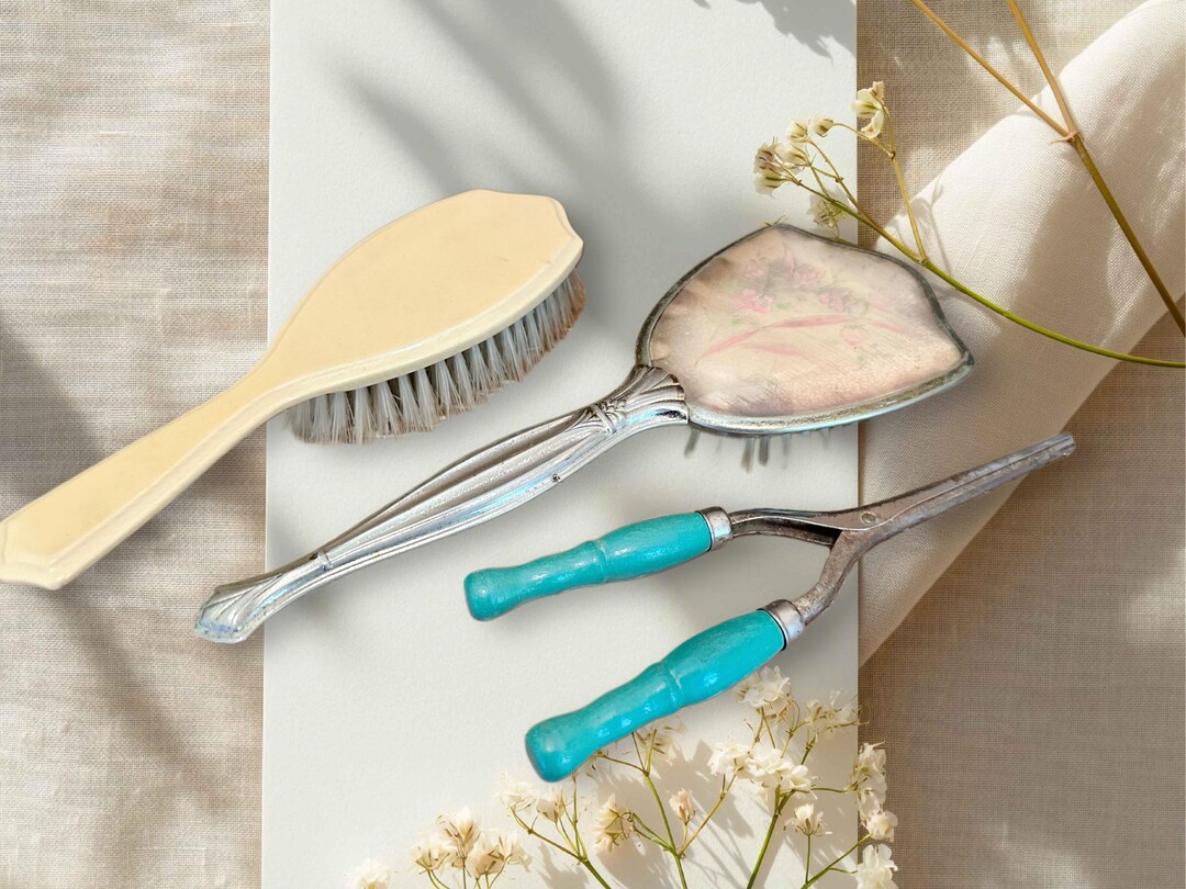 Mid Century Vanity Brush Set,hand Held Plastic and Silver Tone Hair ...