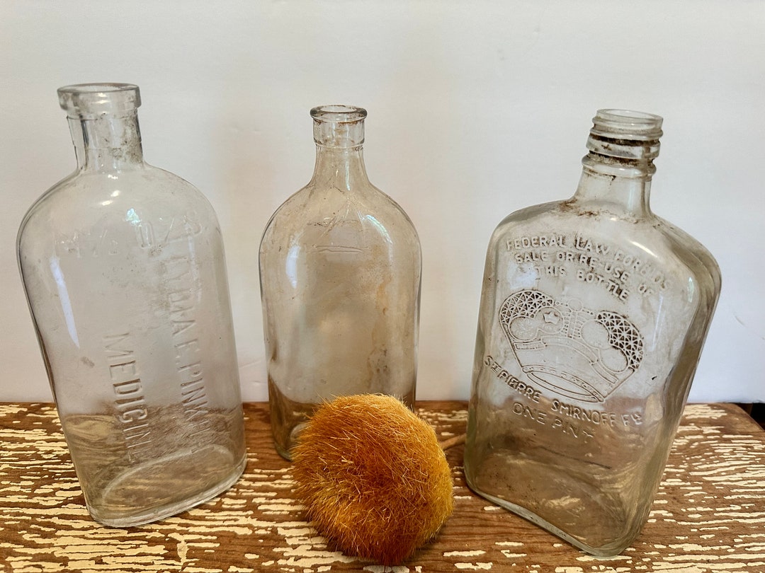 Clear Glass Flasks,large,set of 3,decorative,antique Bottles,7"-8",old ...