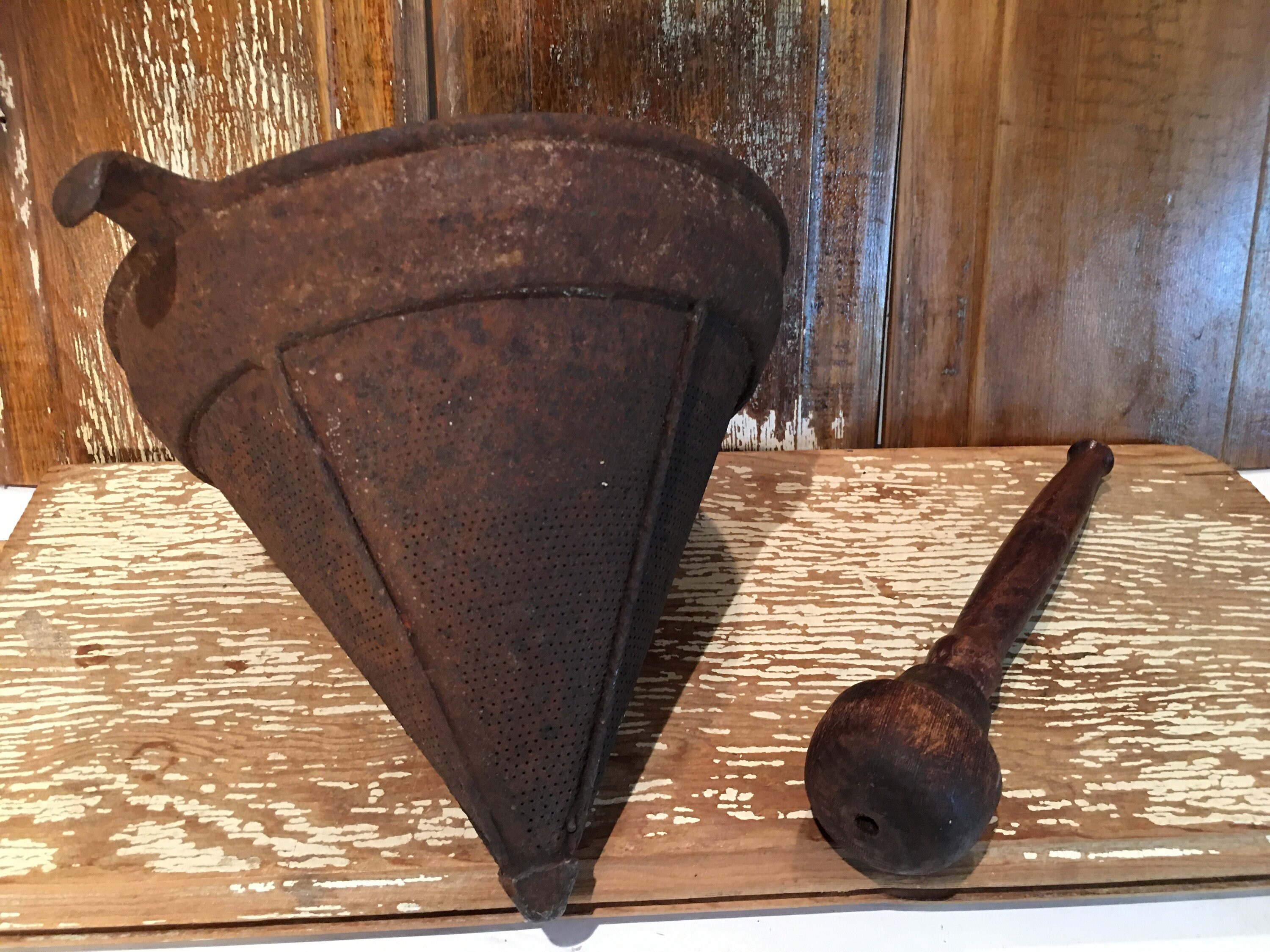 Rusty Metal and cast iron cone canning sieve4 piece | Etsy
