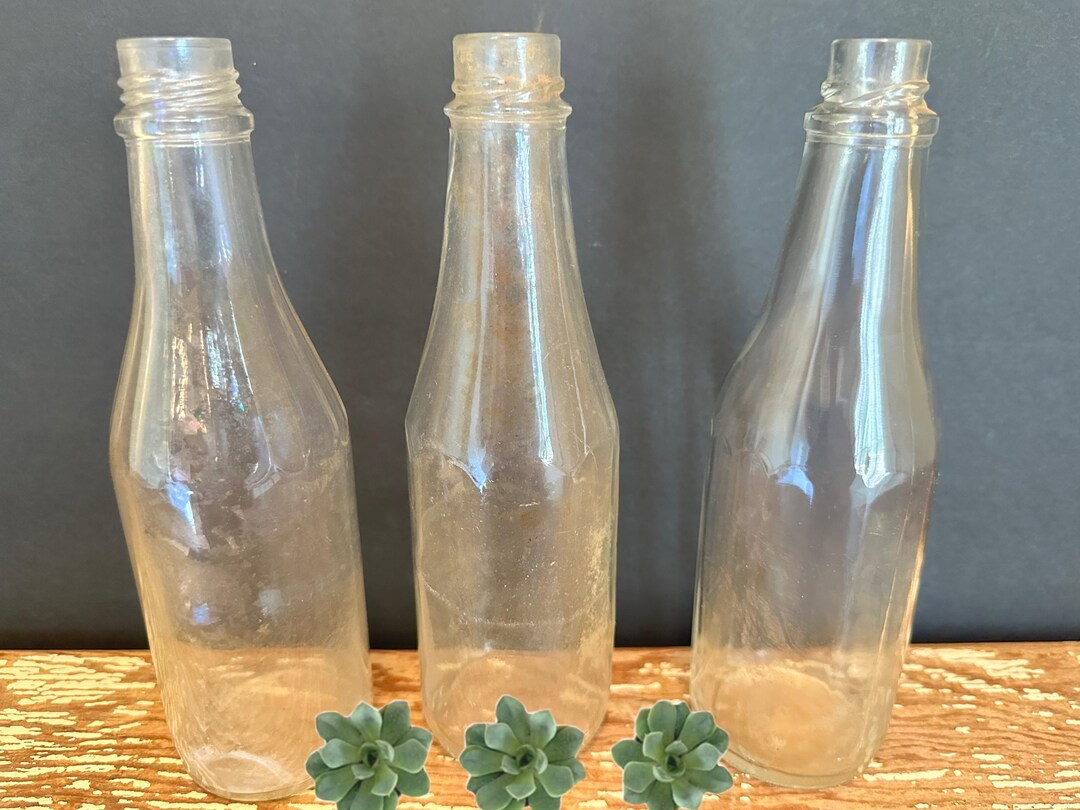 Old Ketchup Bottles,clear Glass,condiments,set of 3,sauce Bottles,8 ...