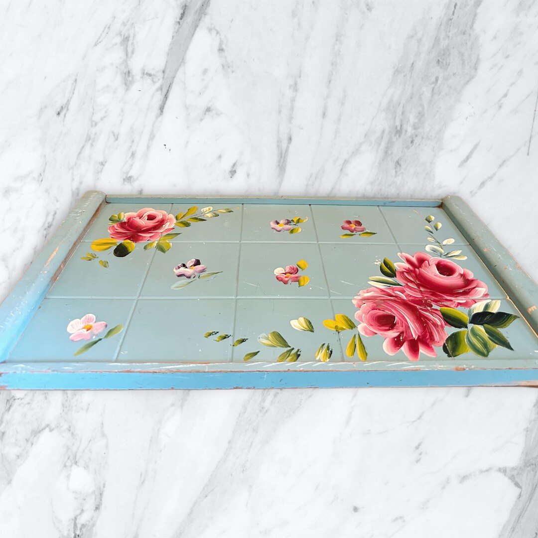 Baby Blue,sky Blue Wood Tray With Handle,shallow,wood Base,serving Tray ...