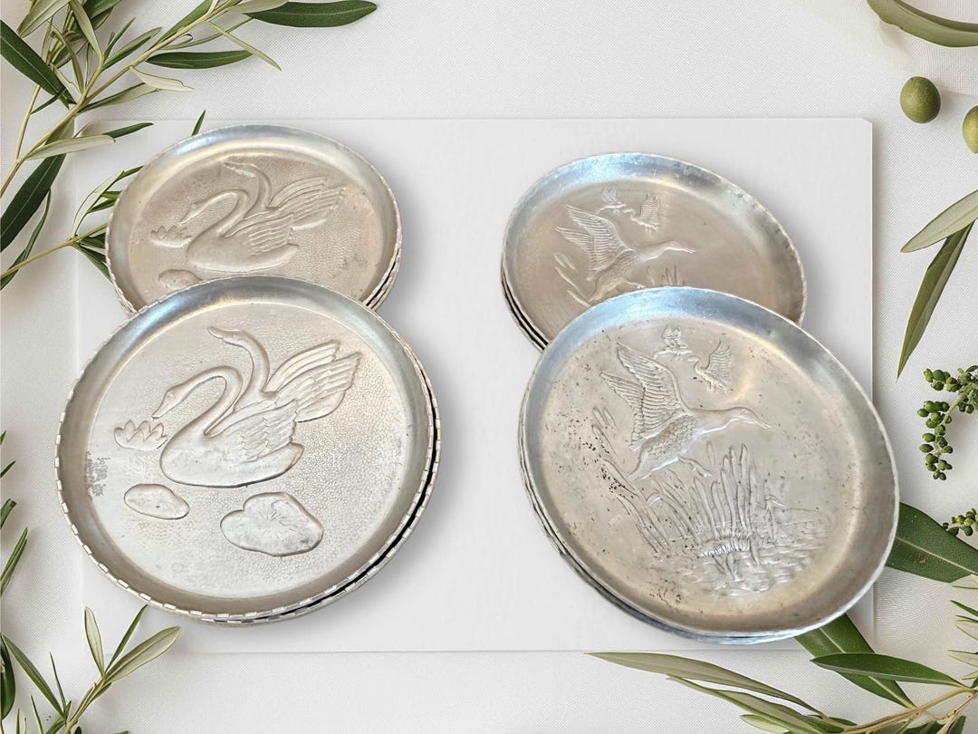 Hammered Aluminum Coasters,set of 6,vintage Barware,bar Cart,drinkware ...
