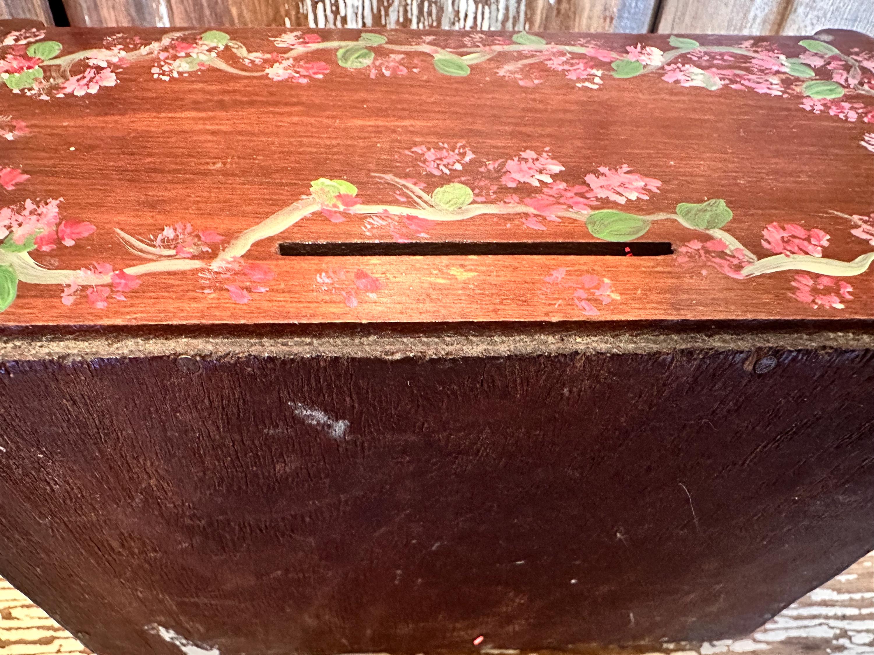 Dark Wood Floral Coin Bank Jewelry Box,flowers,single Drawer,pink ...