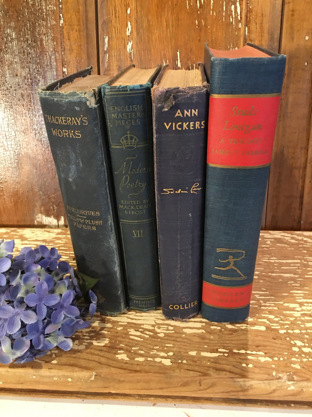 Old Navy Blue Books Decoration,dark Blue Books,set of 4,blue Book Decor ...