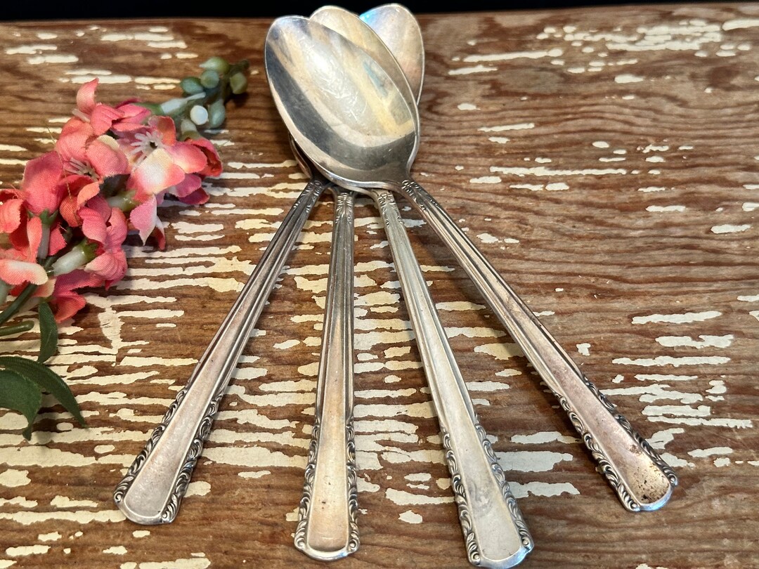 Set of 4 Tarnished Silverplate Small Tea Spoons,elegant Silver Spoon,6 ...