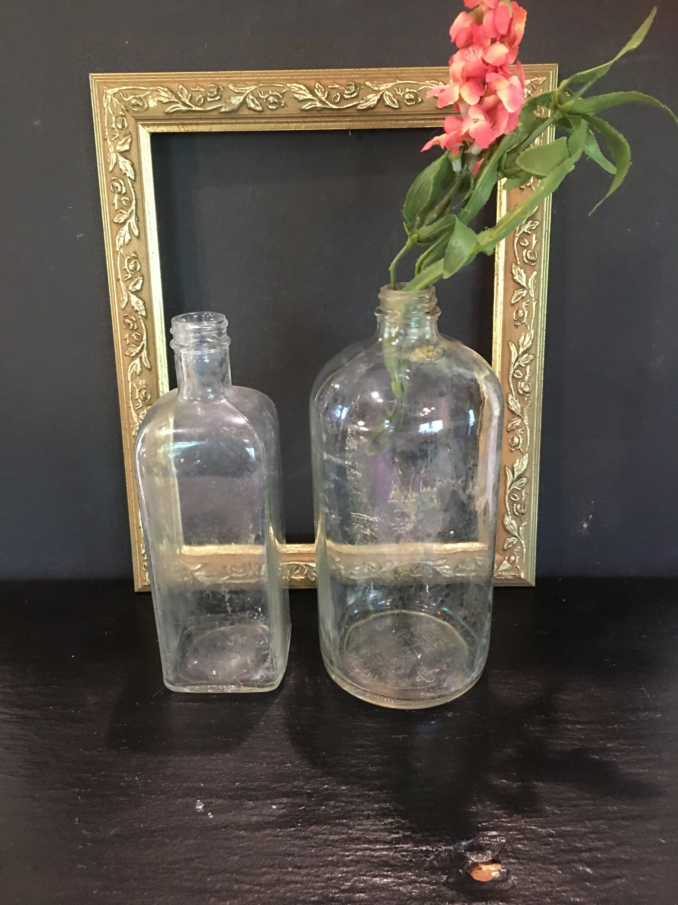 Old Glass Bottles,set of 2,antique Beverage,decanter,medicine Bottles ...