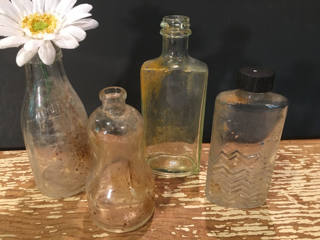 Clear Glass Flasks,small,set of 4,decorative,antique Bottles,4"-5",old ...