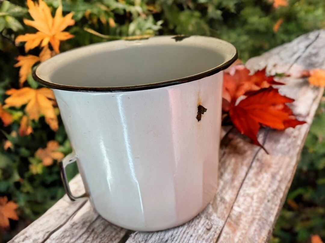 Large Light Gray,pale Blue Enamel Slop Bucket,black Trim,side Handle,9 ...