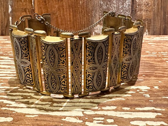 Vintage Damascus bracelet,scroll pattern,black and go… - Gem