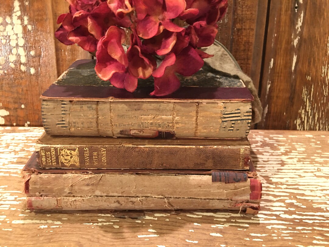 Antique Leather Books,old Distressed Books,set of 3,poetry,literature ...