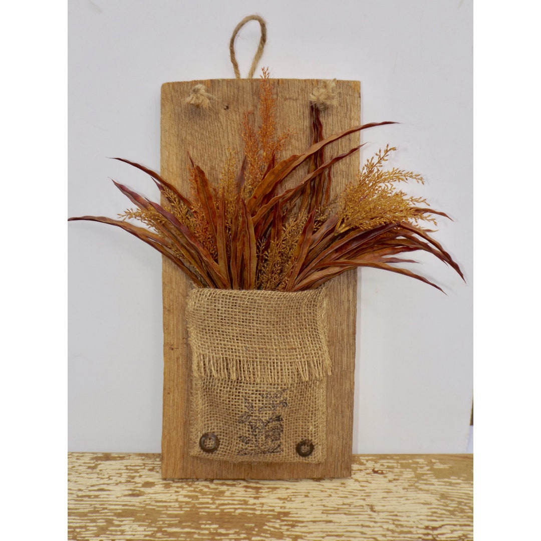 Barn Wood Burlap Wall Pocket,flowers,reclaimed Wood,repurposed,upcycled ...