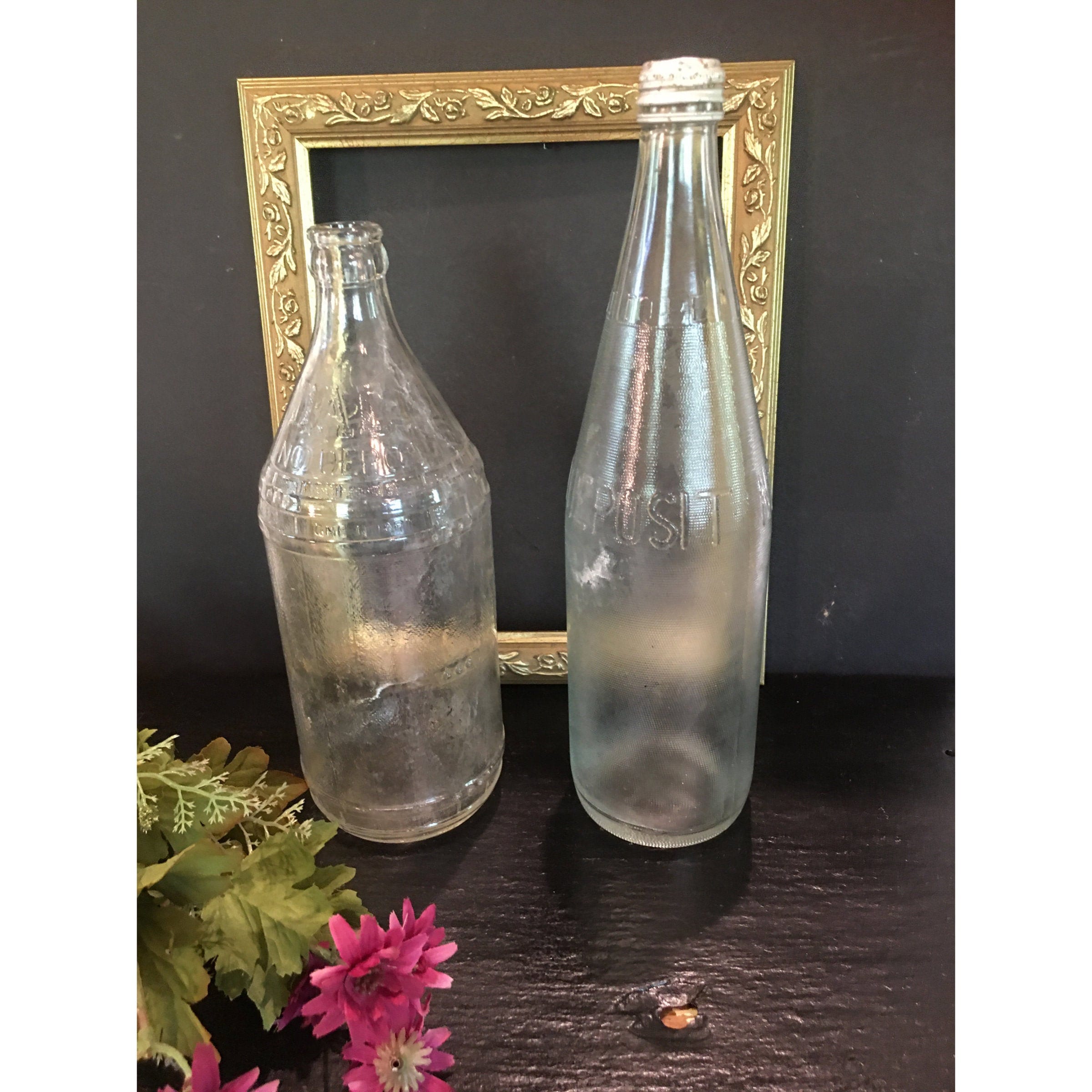 Old Glass Soda Bottles,clear,set of 2,decorative,early 1900s,ornate ...