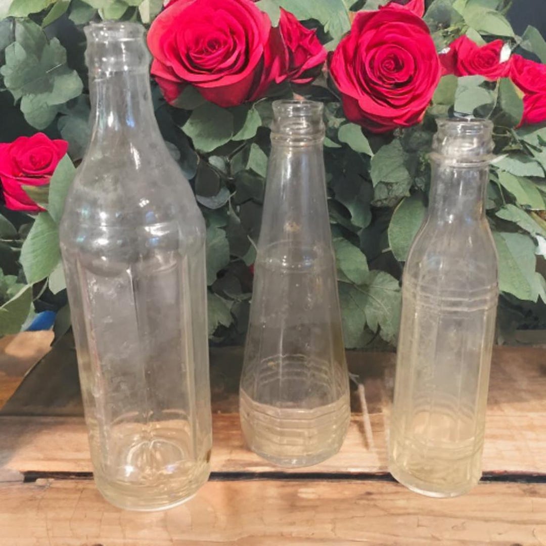 Old Ketchup Catsup Bottles,clear Glass,condiments,set of 3,sauce ...