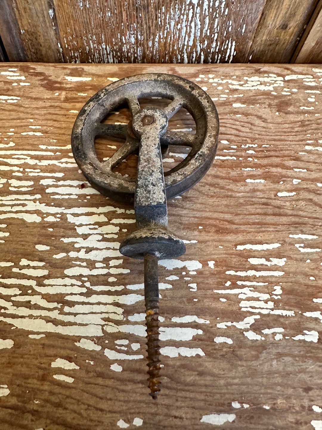 Antique Cast Iron Screw in Farm Wheel Pulley,rusty Pulley,3" Wheel ...