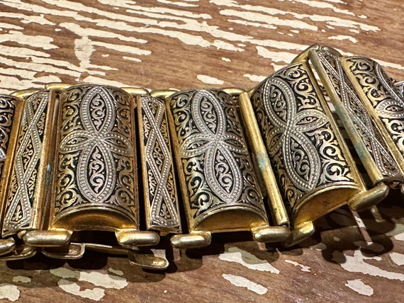 Vintage Damascus bracelet,scroll pattern,black and go… - Gem