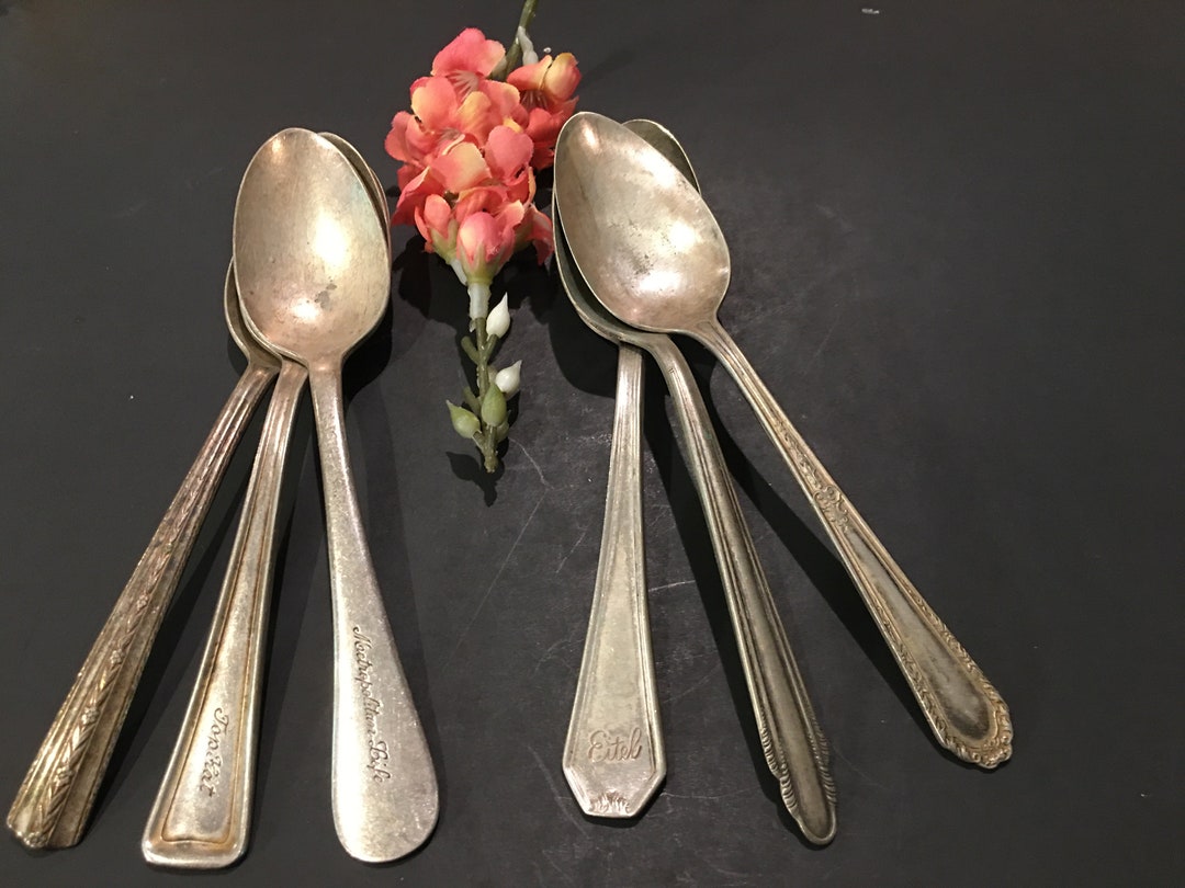 Set of 6 Tarnished Silverplate Teaspoons,silver,ornate Floral Handle ...