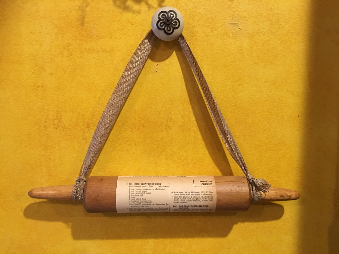 Wood Rolling Pin,hanging Kitchen Decor,wrapped in Vintage Cookbook Page ...
